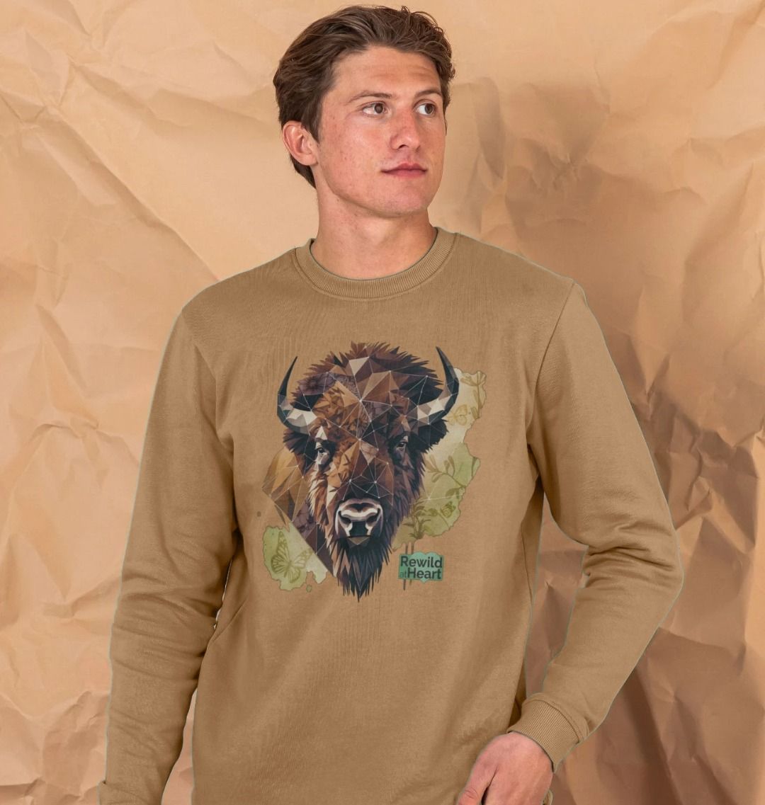 Bison with Wildflowers Men's Jumper | Eco-Friendly – Rewild at Heart
