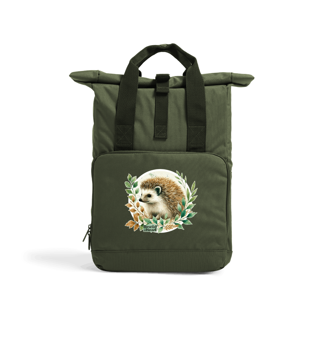 Hedgehog Harmony Backpack | Recycled 14L Roll-Top – Rewild at Heart